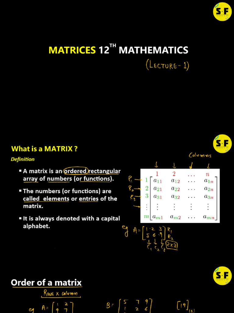 Matrices Lecture 1 | PDF