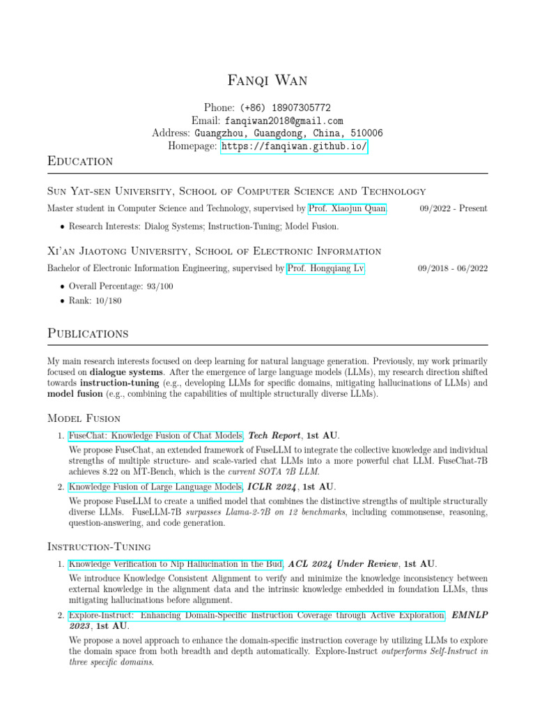 Fanqi_Wan_s_CV_EN | PDF | Artificial Intelligence | Intelligence (AI) & Semantics