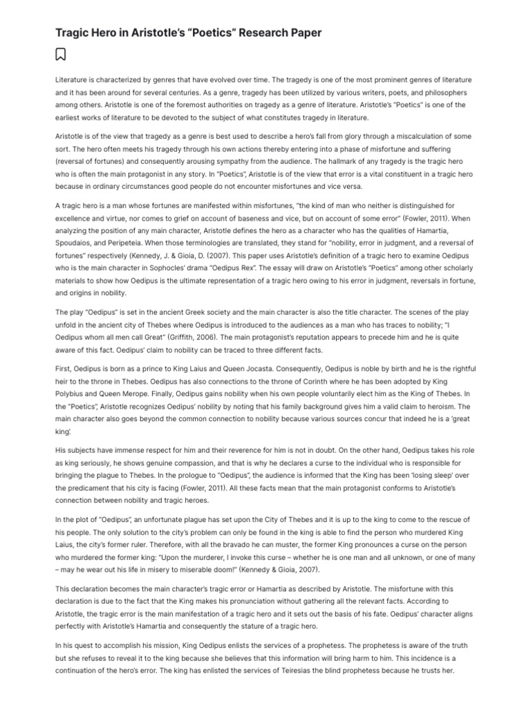 Tragic Hero in Aristotle's - Poetics - 1711 Words - Research Paper ...