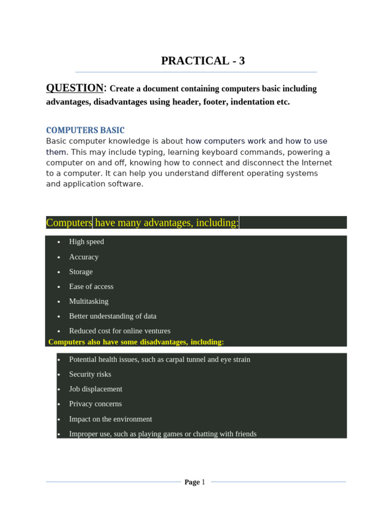 Computers: Basics, Pros, and Cons | PDF