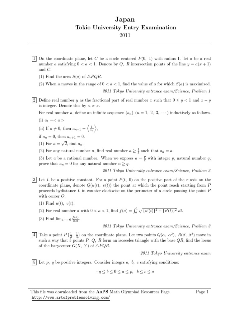 Japan-Tokio_University_Entry_Examination-2011-74 | PDF | Real Number ...