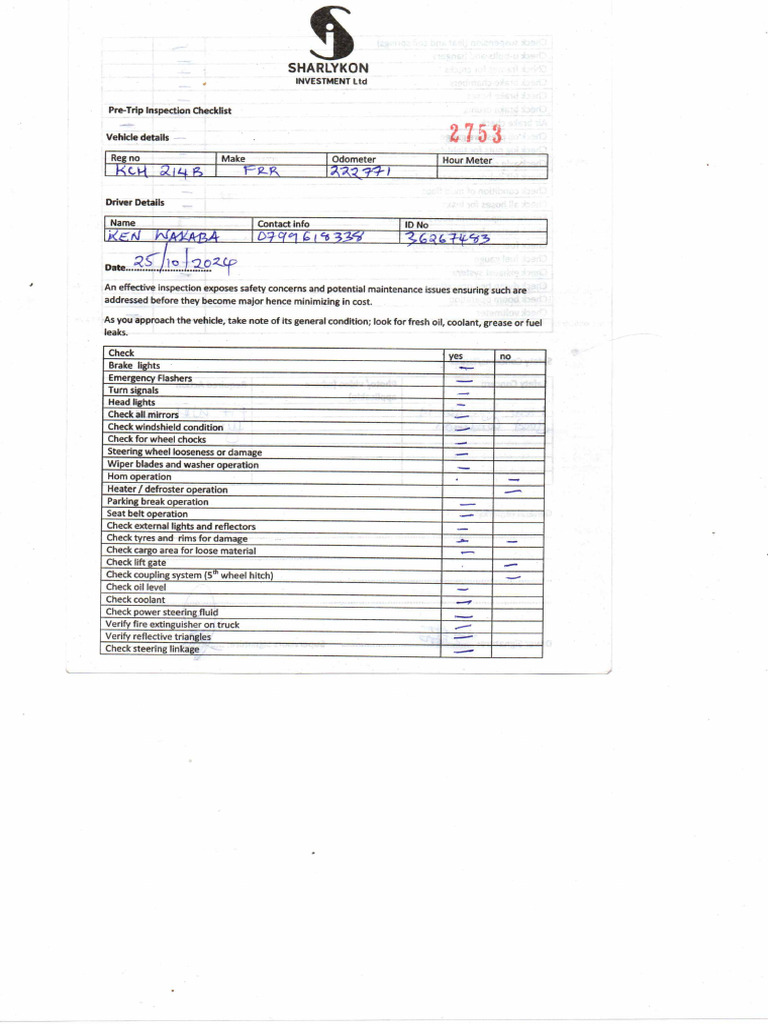 Sample truck checklist | PDF
