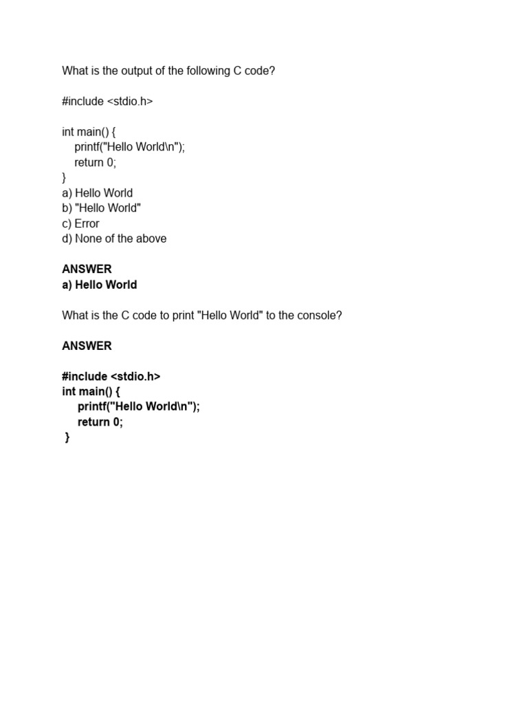 C Programming Quiz for Beginners | PDF