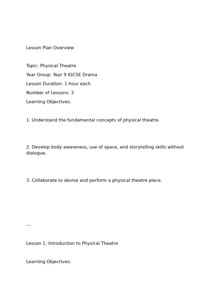 Physical Theatre Lesson Plan | PDF | Storytelling | Learning