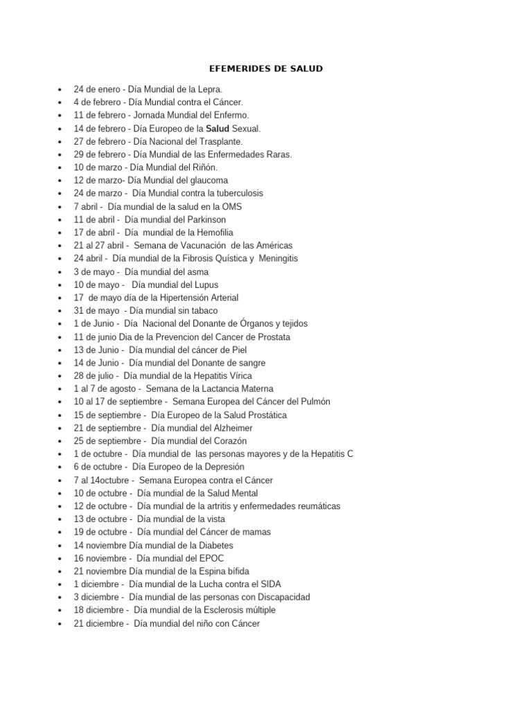 Efemerides de Salud 2020 | PDF