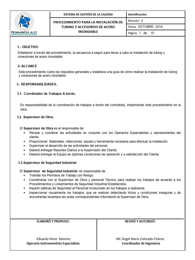 Procedimiento para La Instalación de Tubing y Accesorios de A - Inox ...