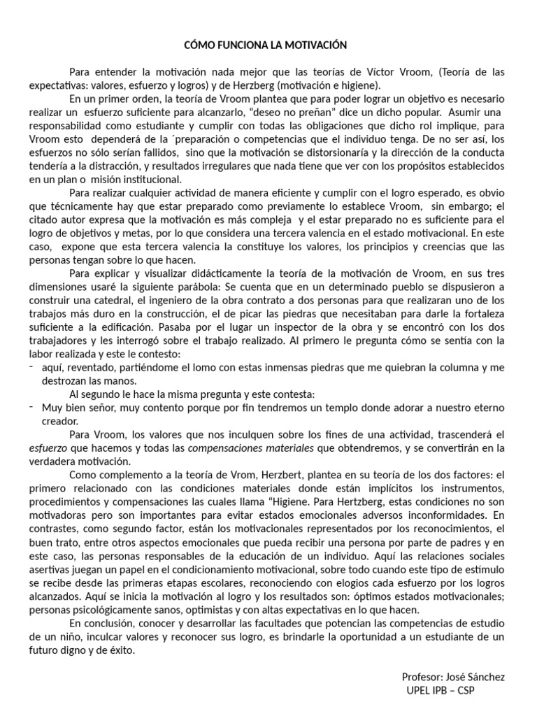 Victor Vroom y Hertzberg | PDF | Motivación | Motivacional