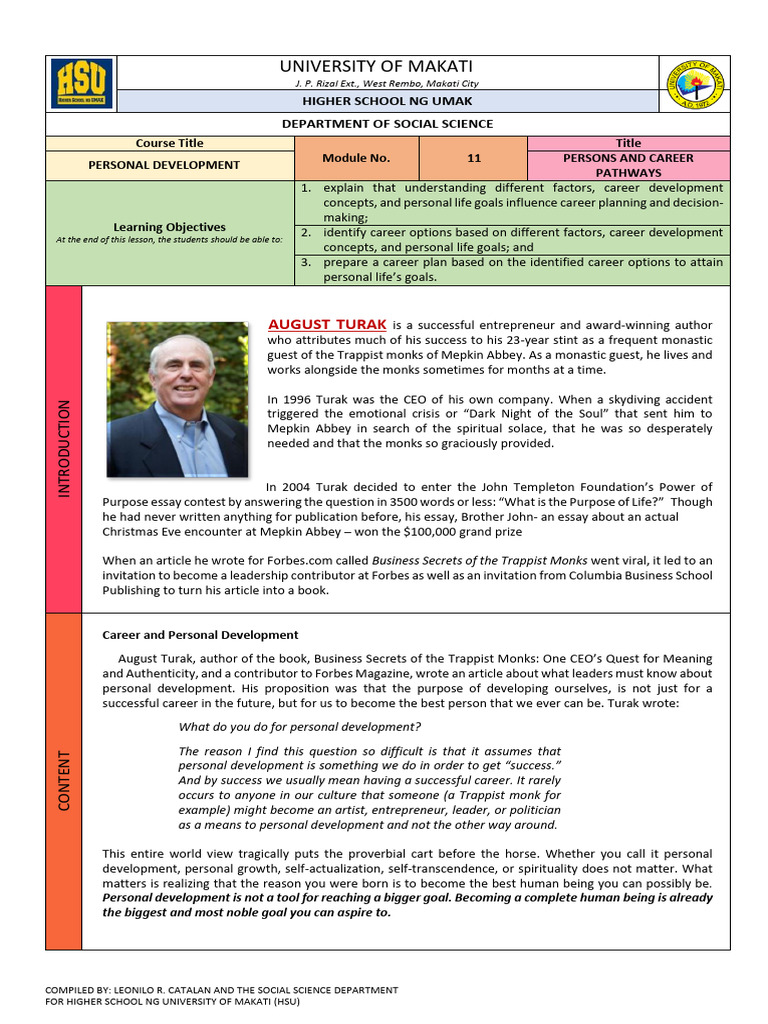 Personal Development and Career Pathways | PDF | Self Efficacy ...