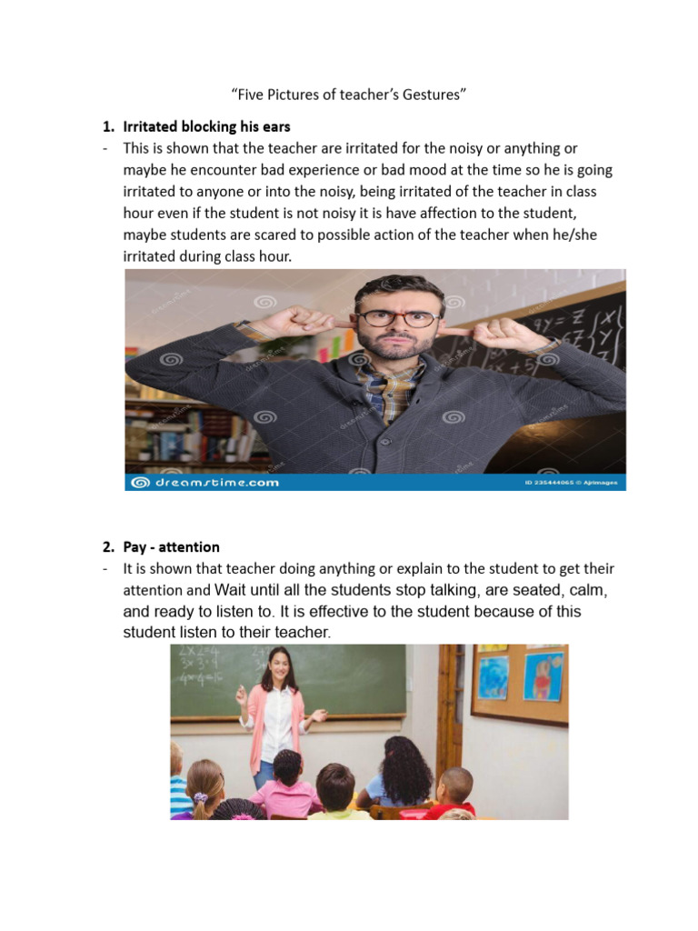 Major 9 - Five Pictures of Teacher Gestures | PDF