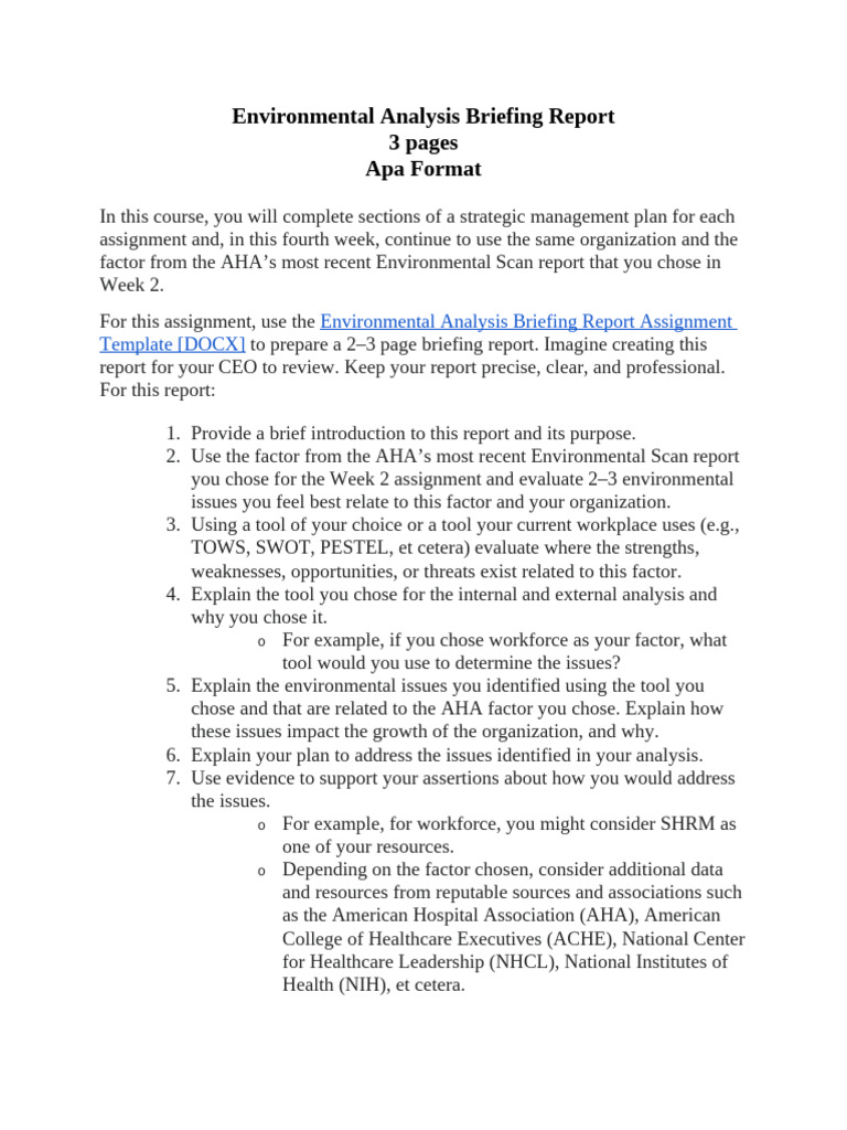 Environmental Analysis Briefing Report | PDF | Swot Analysis | Business