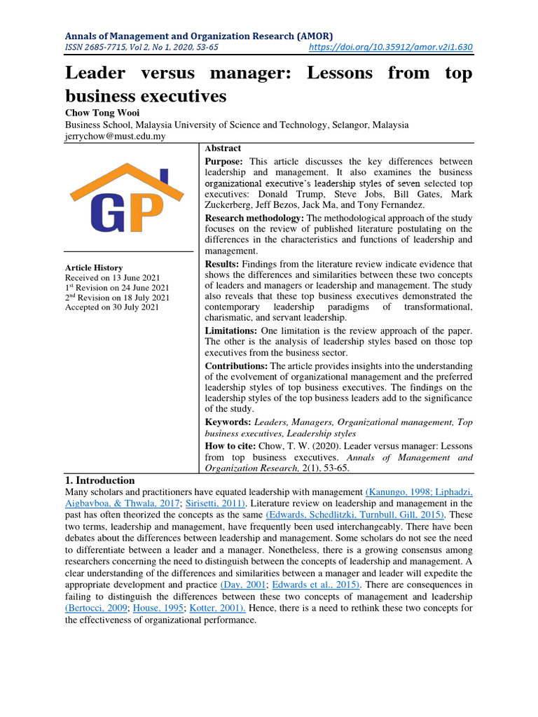 Leader Versus Manager Lessons From Top B Ed7b925a | PDF | Leadership ...