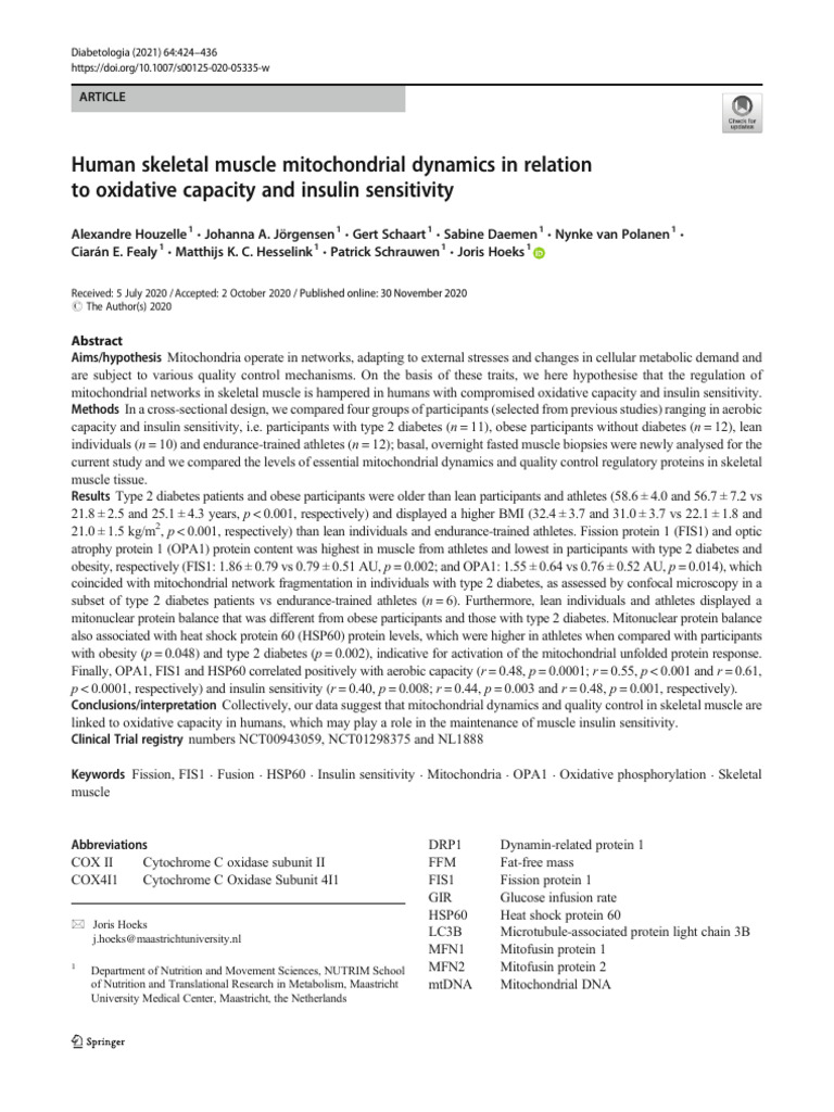 Human Skeletal Muscle Mitochondrial Dynamics in Relation To Oxidative ...