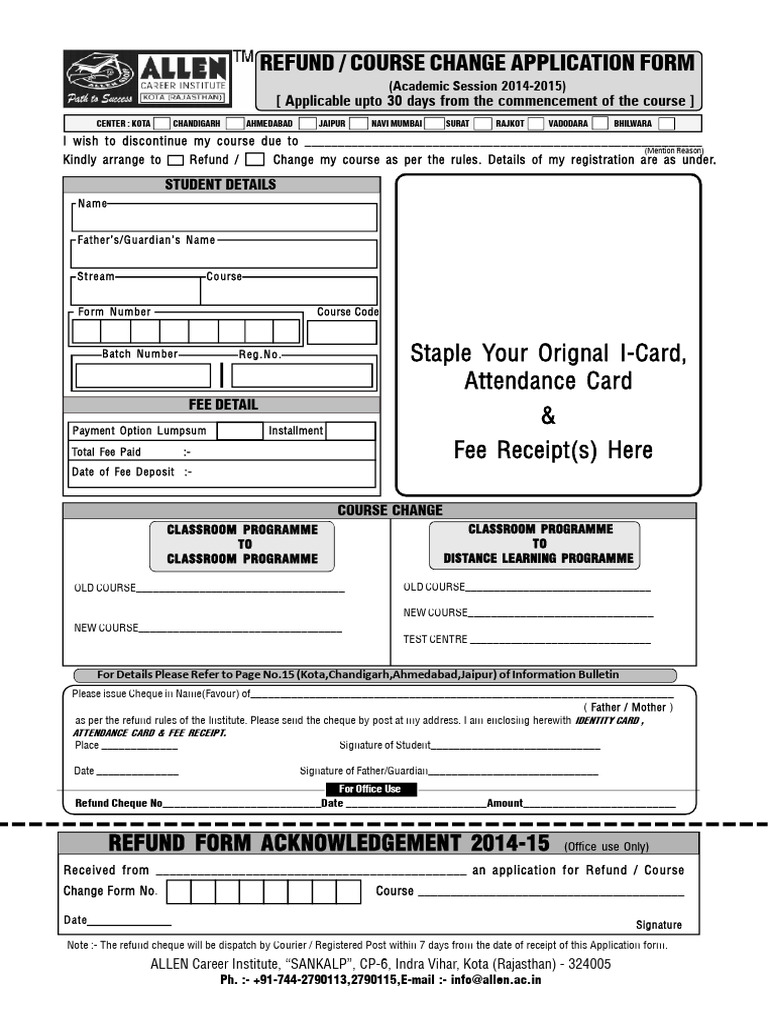 fee_refund_form_2013_14 | PDF | Services (Economics) | Payments
