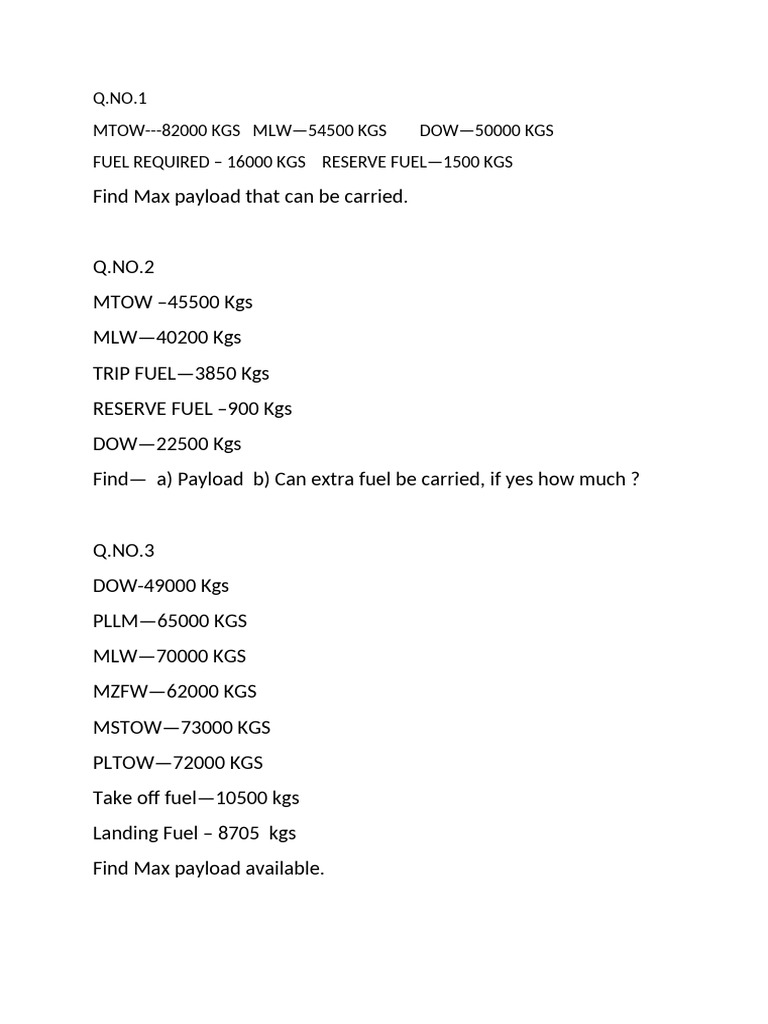 Pay Load Qns. | PDF