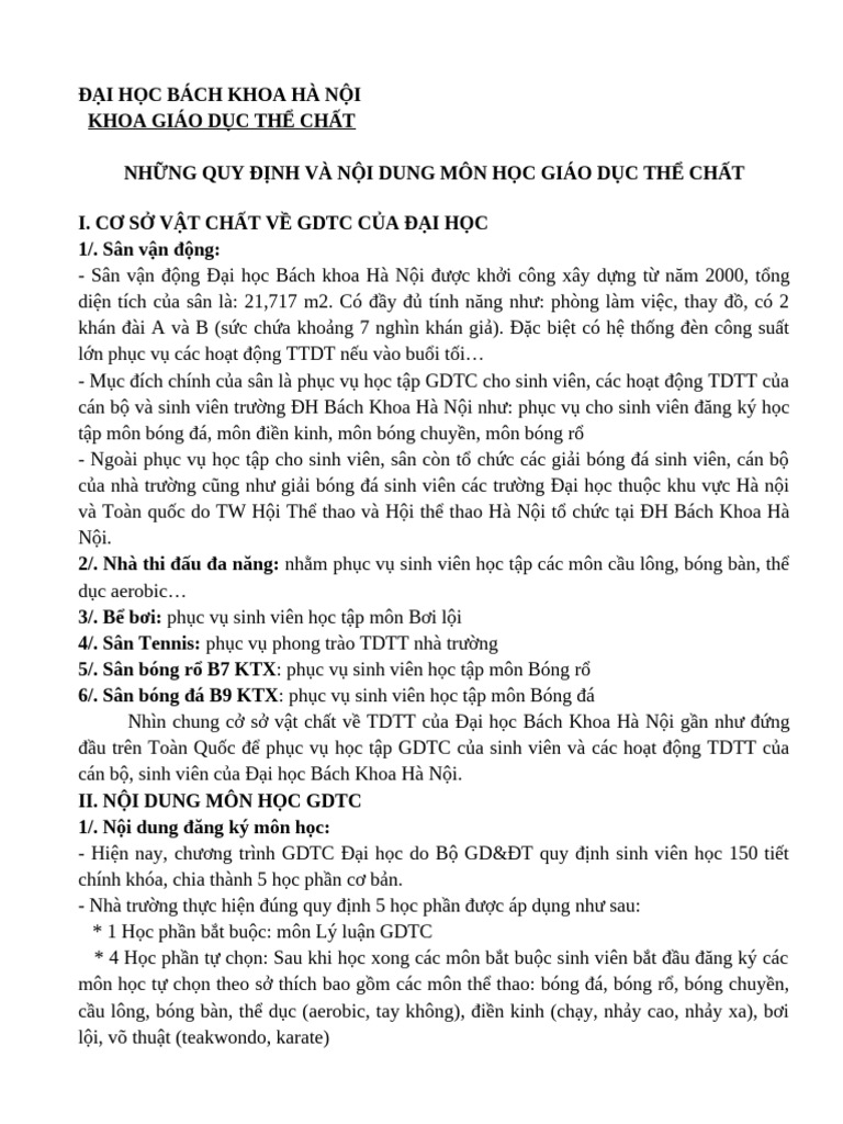 Phổ biến nhận lớp SV Khóa mới học GDTC | PDF