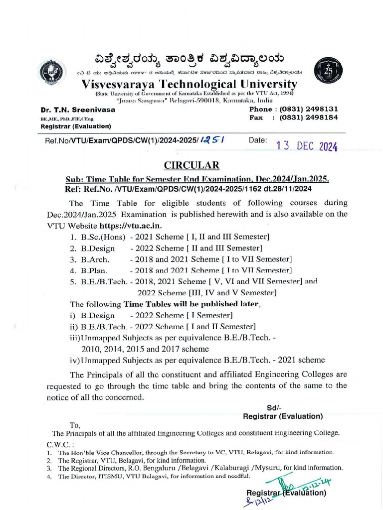 VTU Exam - Current 3rd Sem 5th Sem and 7th Sem | PDF