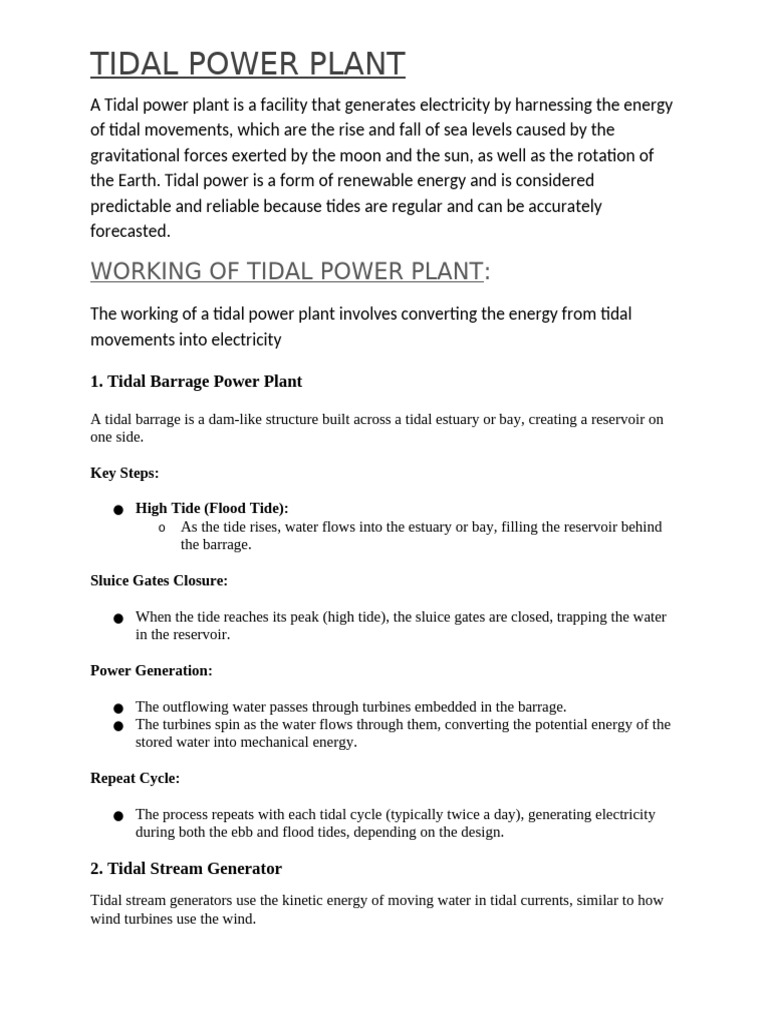 A Tidal Power Plant Is A Facility That Generates Electricity by ...