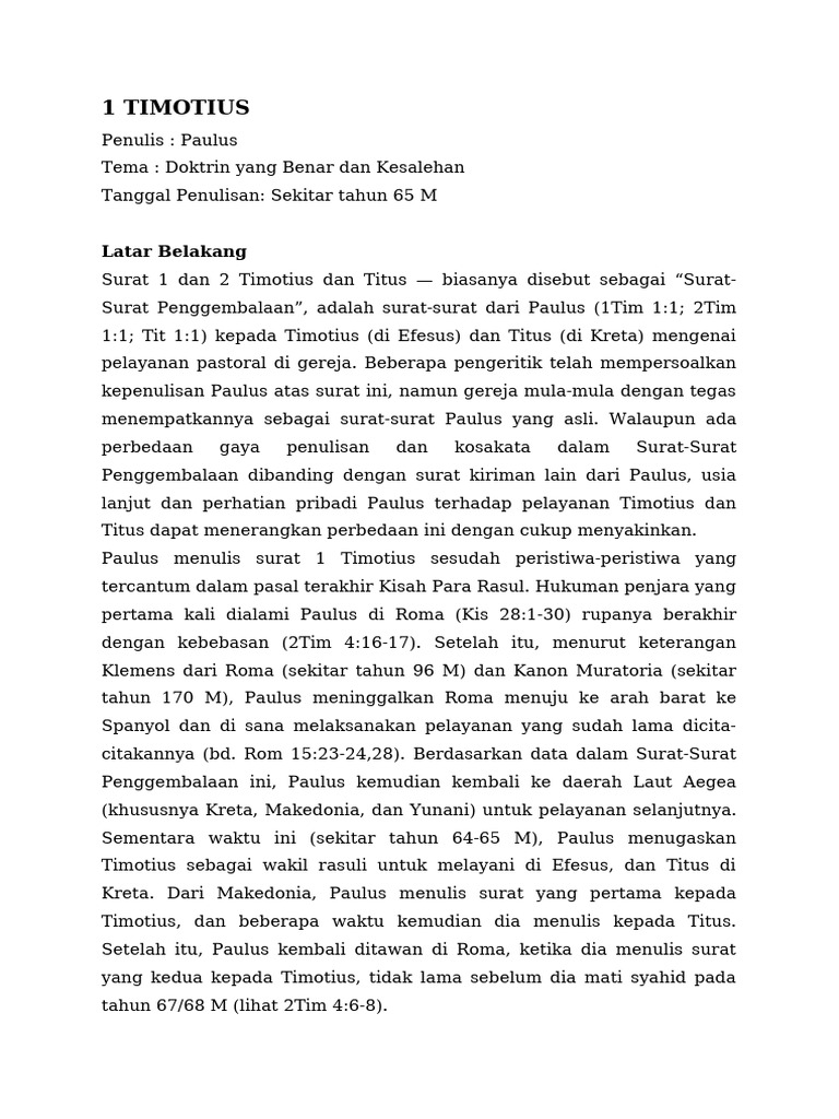 Profil dan Pelayanan Timotius dalam Alkitab | PDF