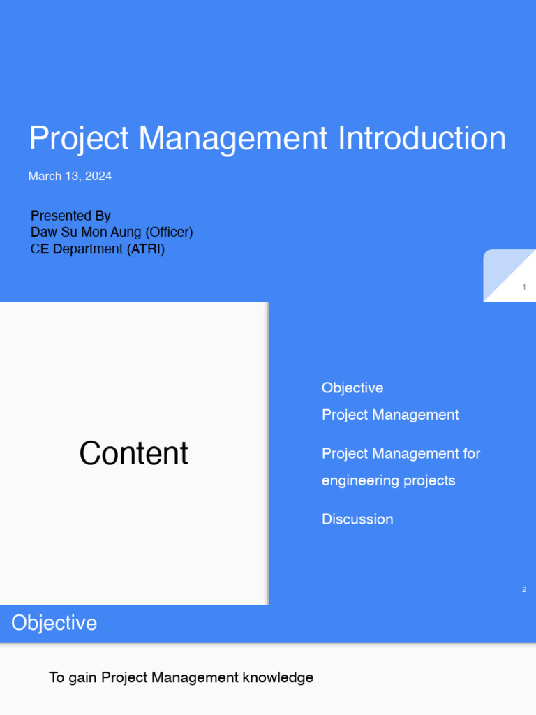 Project Management Introduction: Presented by Daw Su Mon Aung (Officer ...