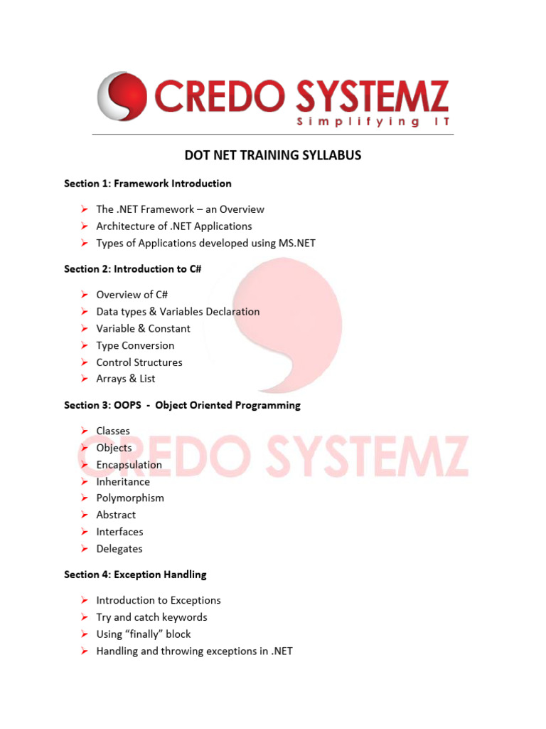 Dot Net Training Course Content | PDF | Model–View–Controller | Object Oriented Programming