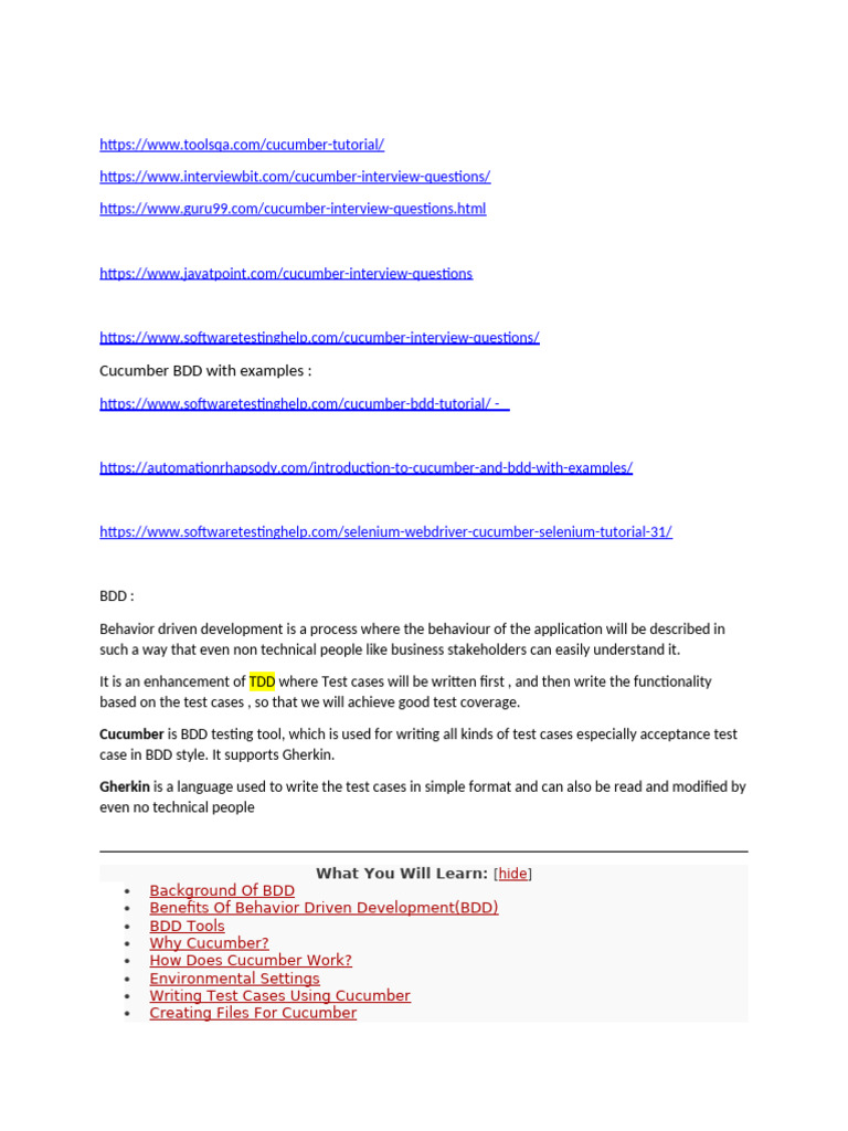 Cucumber Pdf Test Driven Development Software Testing