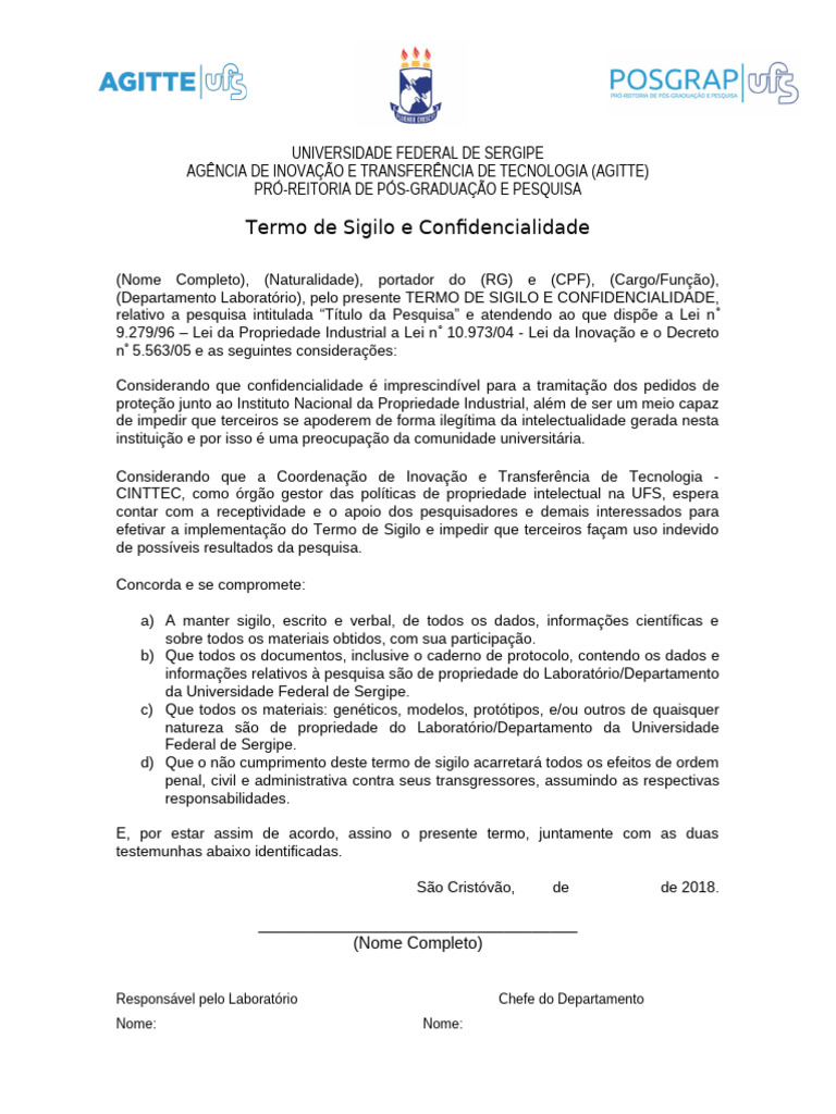 Termo de Sigilo e Confidencialidade UFS | PDF | Universidade