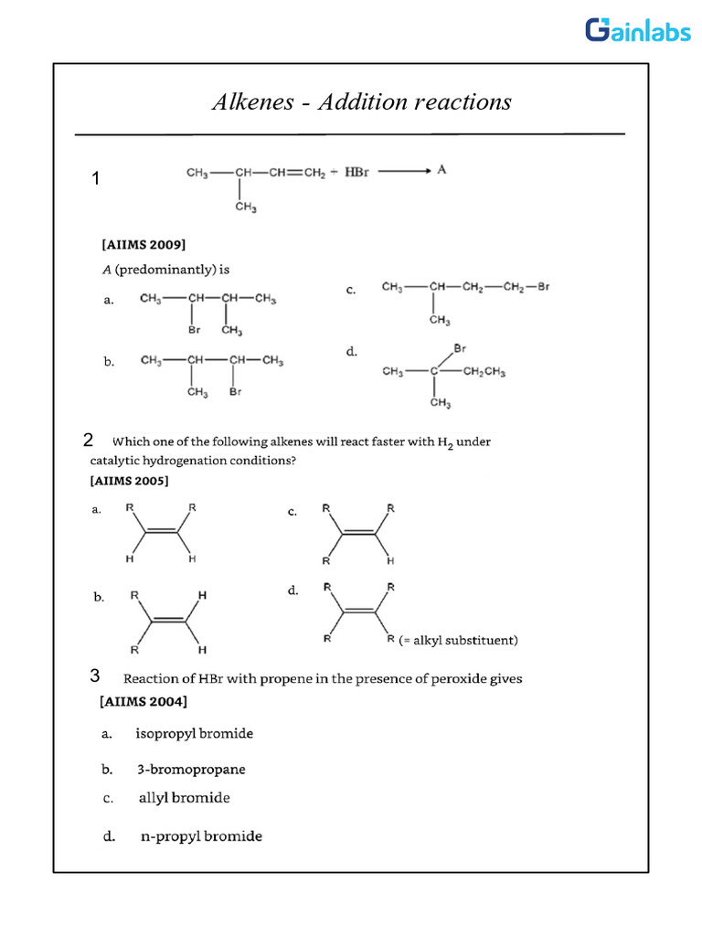 Alkene Addition Reactions | PDF