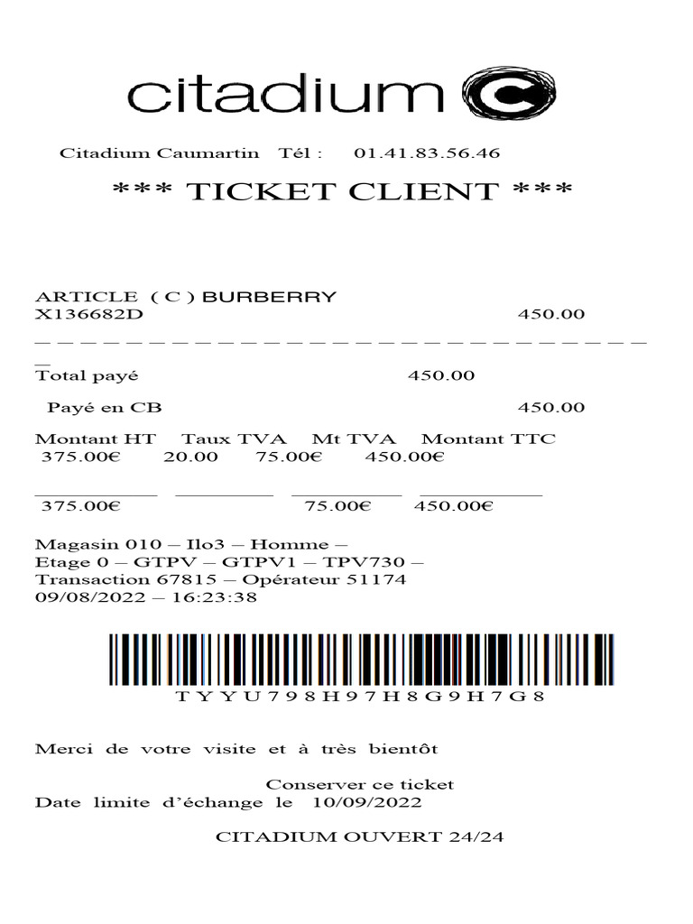 Ticket d'achat Citadium Nike | PDF