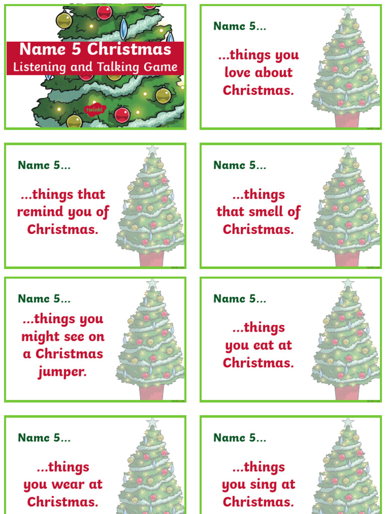 Name Five Christmas Challenge Cards | PDF