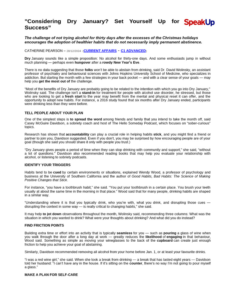 Tips for a Successful Dry January | PDF | Habits | Psychology