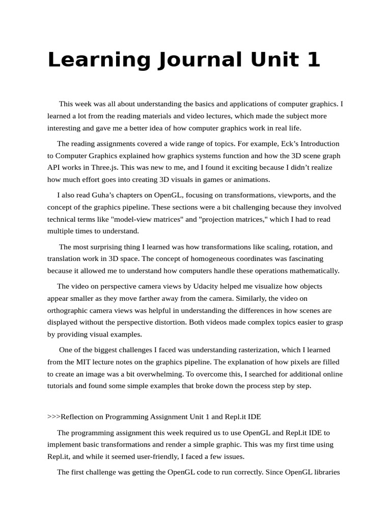 Learning Journal Unit 1 | PDF | Computer Graphics | Computing