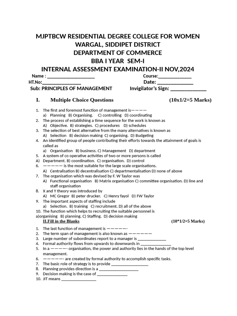Bba Principles of Management | PDF | Business