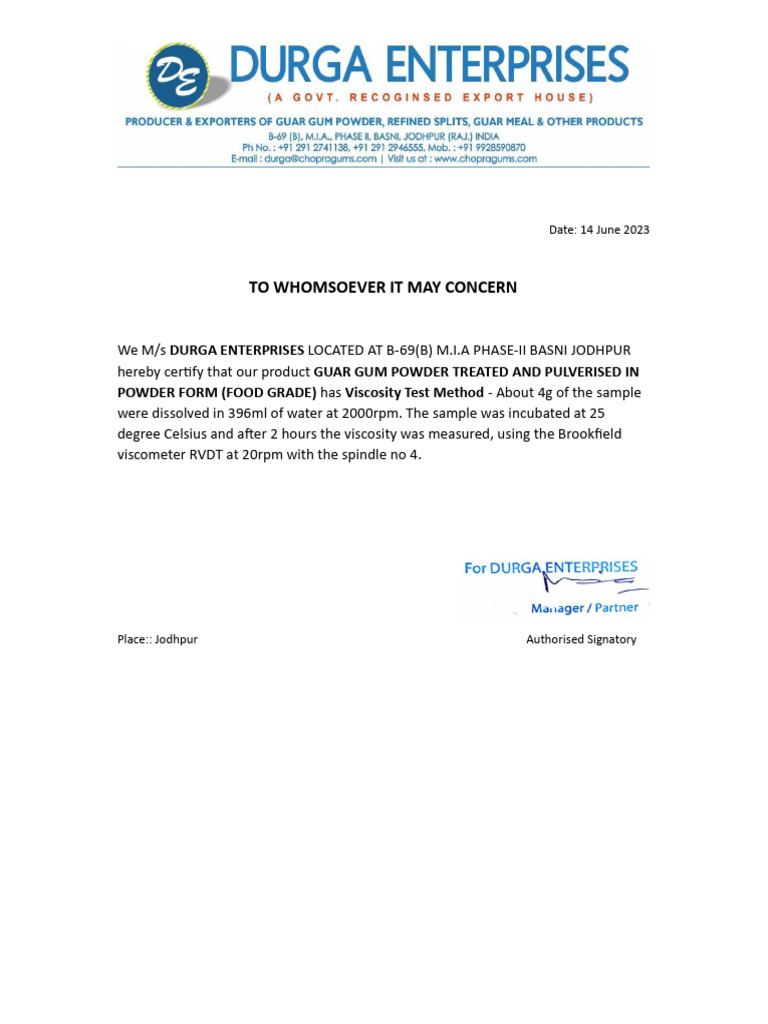 Viscosity Test Method | PDF