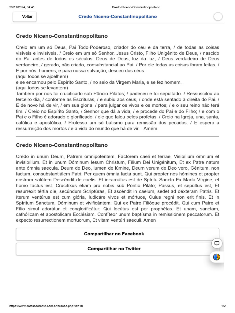Credo Niceno Constantinopolitano | PDF | Famílias denominacionais cristãs | Trinitarianismo