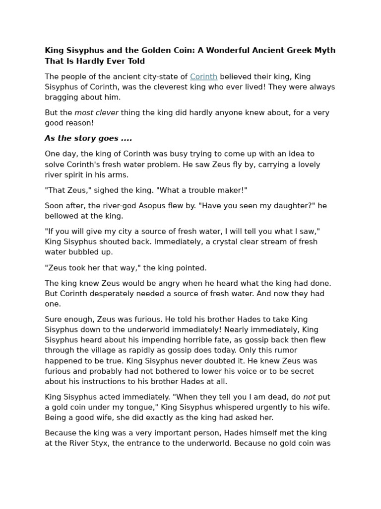 King Sisyphus and The Golden Coin | PDF | Hades