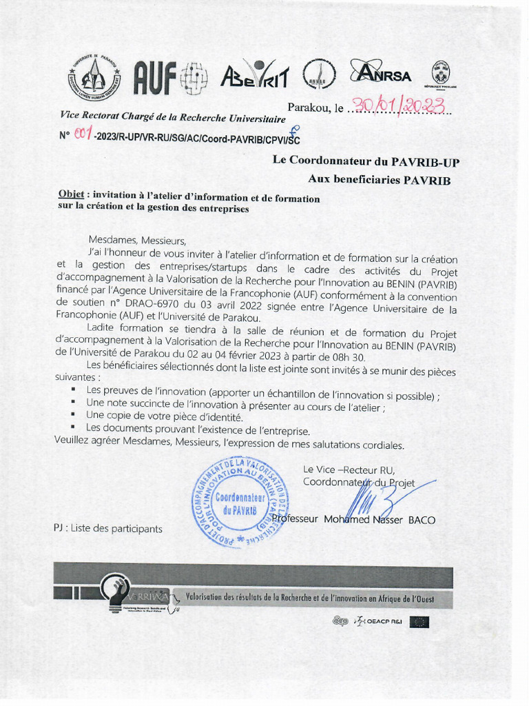 Invitation Beneficiaires Atelier de Formation en Creation Net Gestion ...