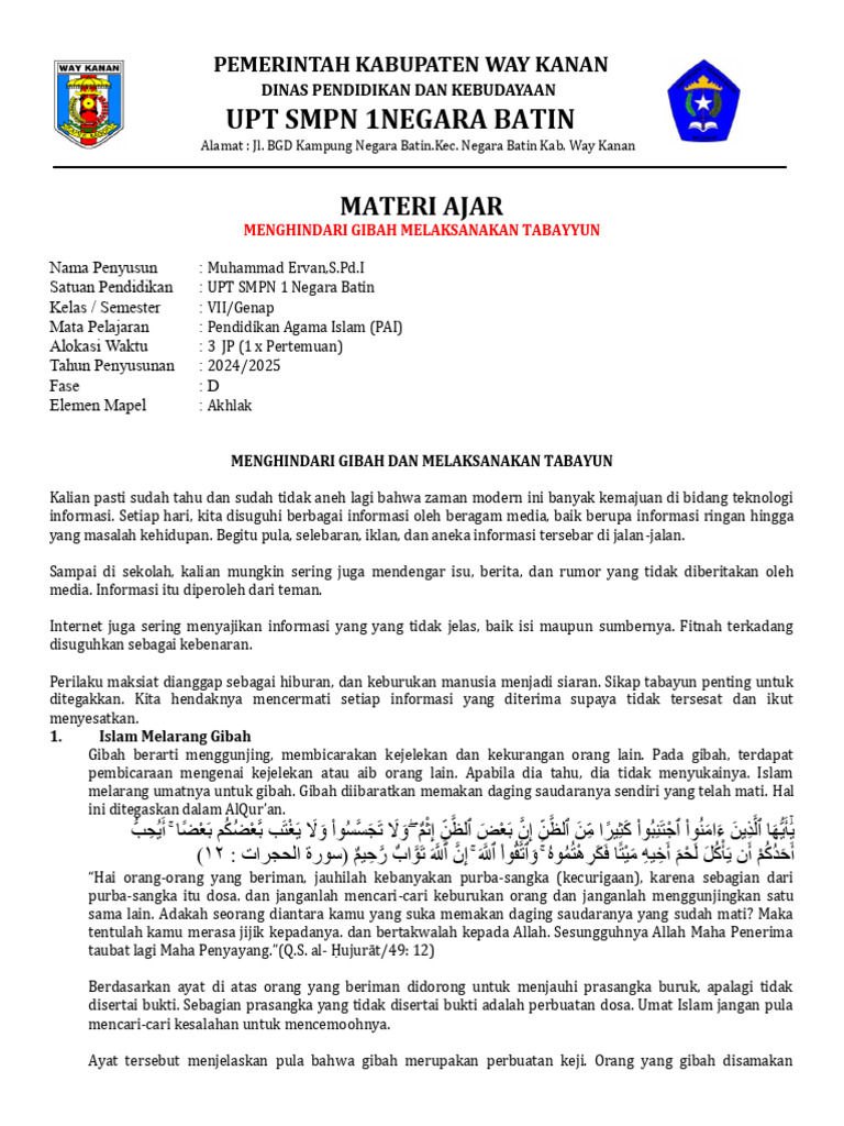 Menghindari Gibah dan Tabayun dalam Islam | PDF