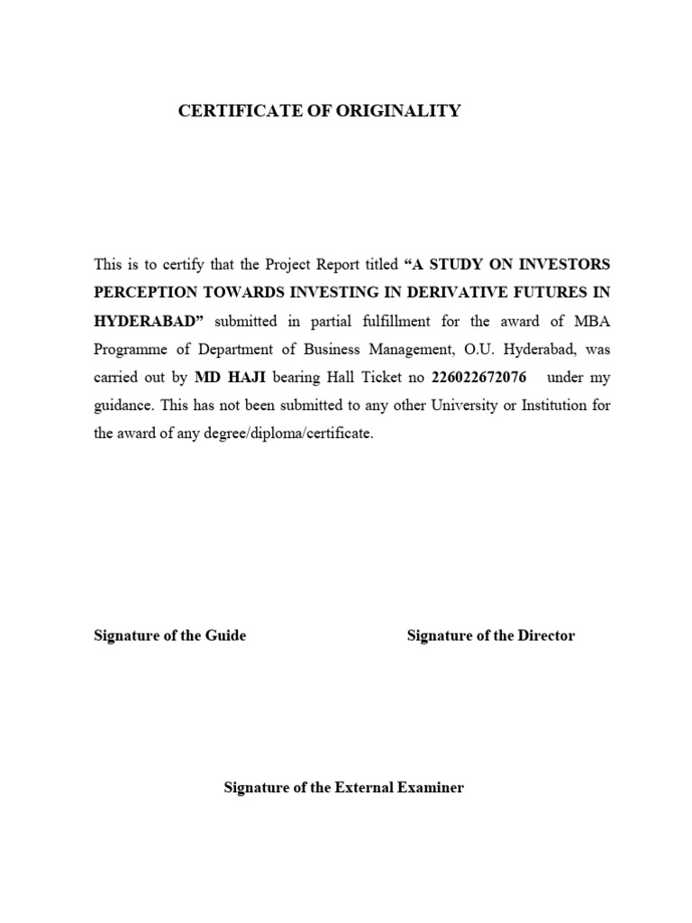 Certificate of Originality | PDF