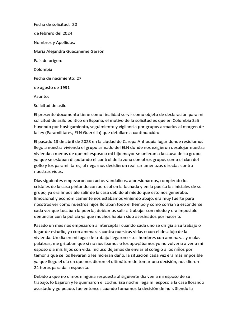 Relato Asilo Alejandra Gg-1 | PDF | Conflictos