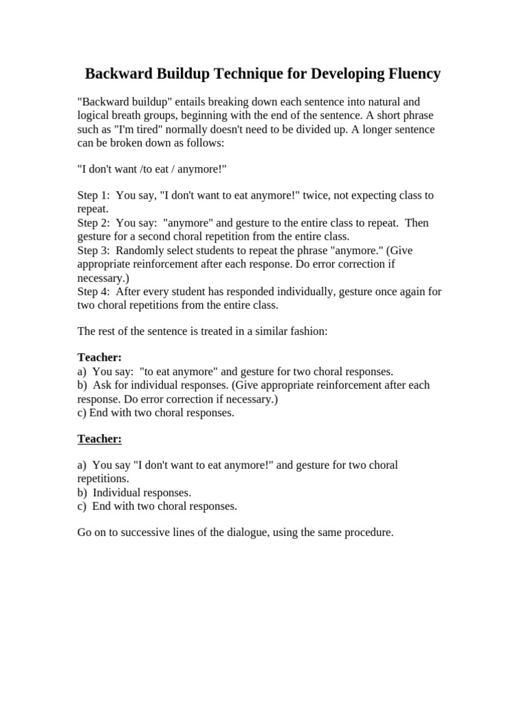 Backward Buildup Technique For Developing Fluency | PDF