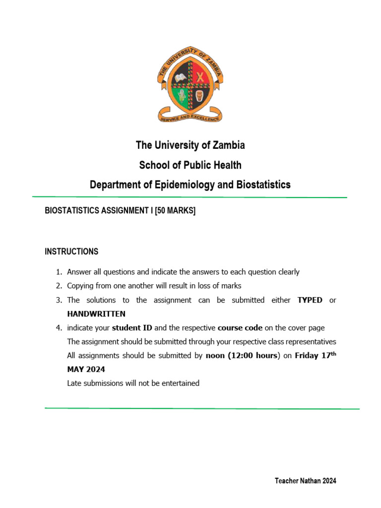 Biostatistics Assignment I-2024 | PDF