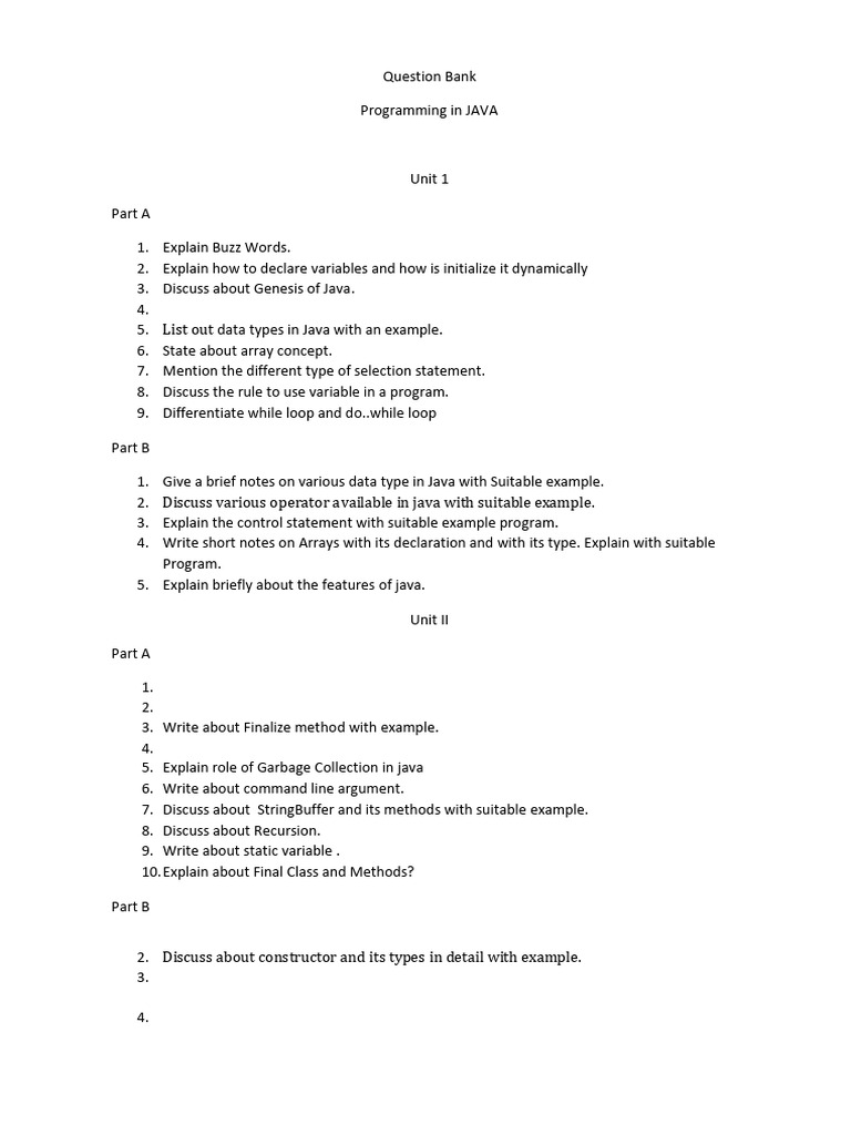 Question Bank (1) | PDF | Method (Computer Programming) | Class ...