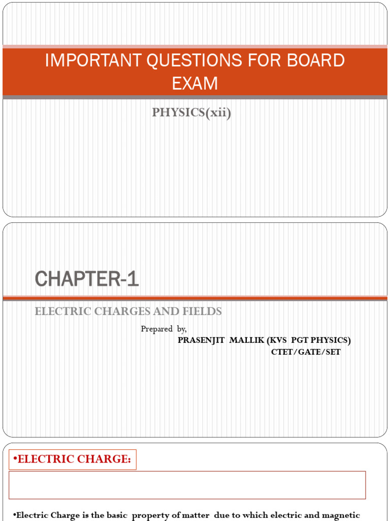 Important Questions on Electric Charges | PDF | Electric Charge | Force