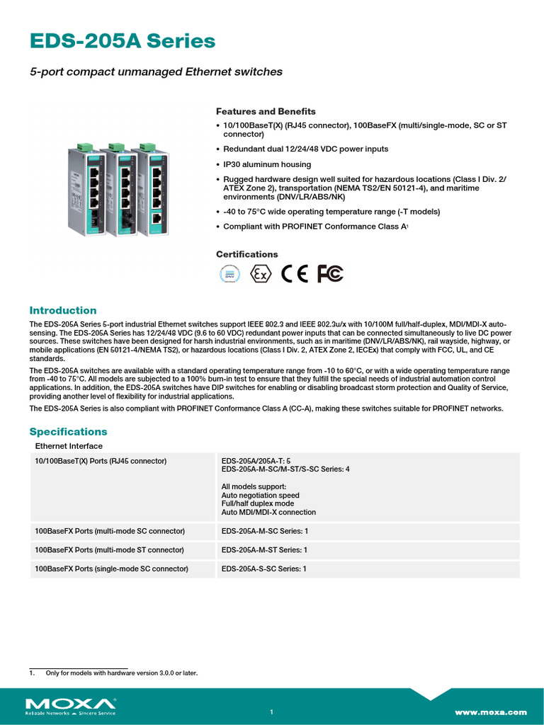 Moxa EDS-205A Series Switch Overview | PDF | Telecommunications ...