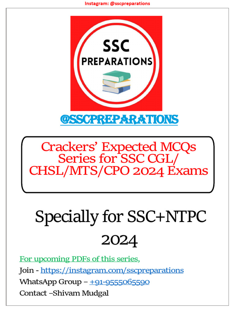 SSC CGL/CHSL/CPO 2024 MCQs Series | PDF | Unemployment | Labour Economics