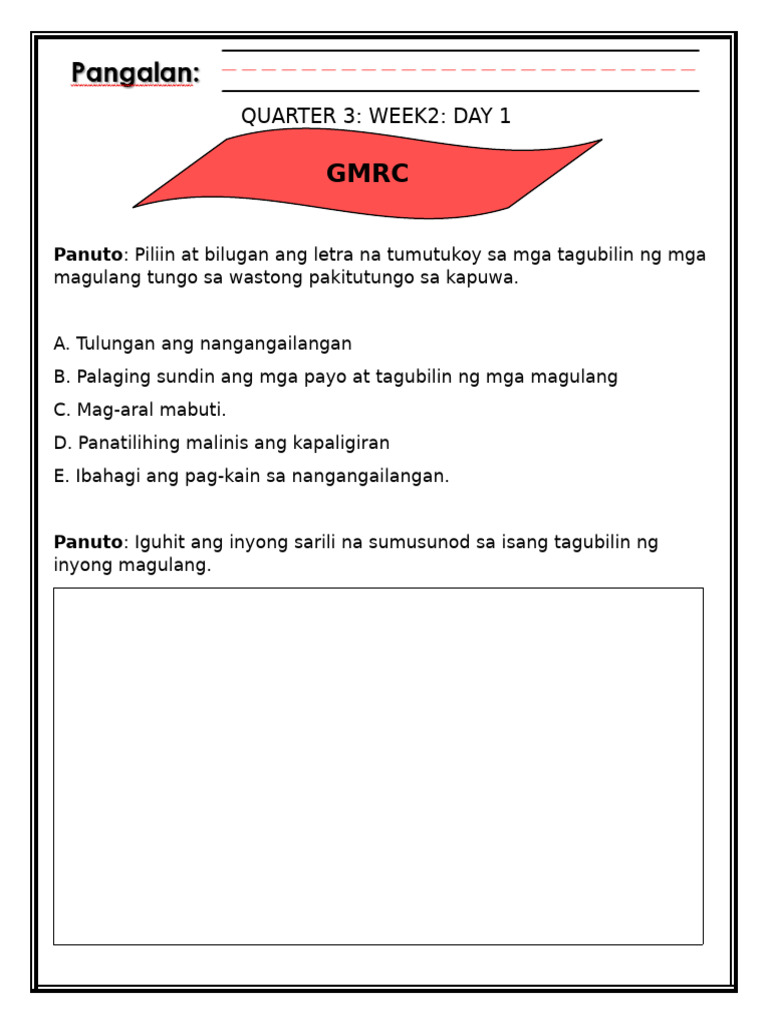 Worksheet GMRC Q3 Week2 | PDF