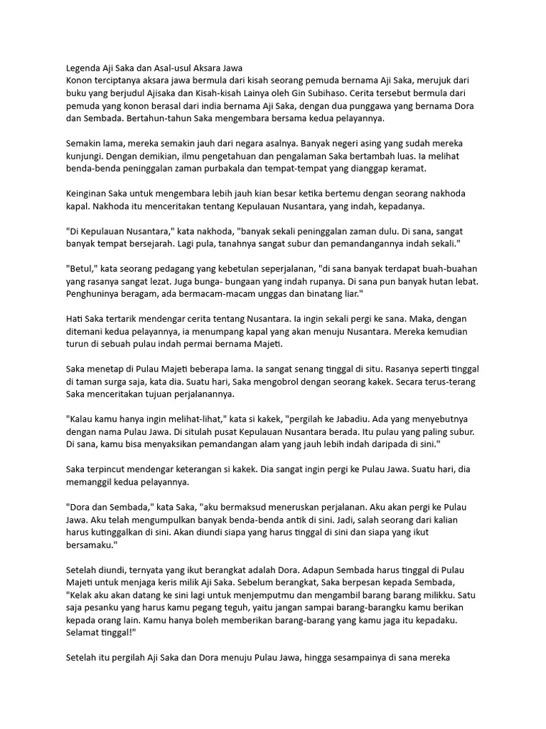 Legenda Aji Saka Dan Asal | PDF