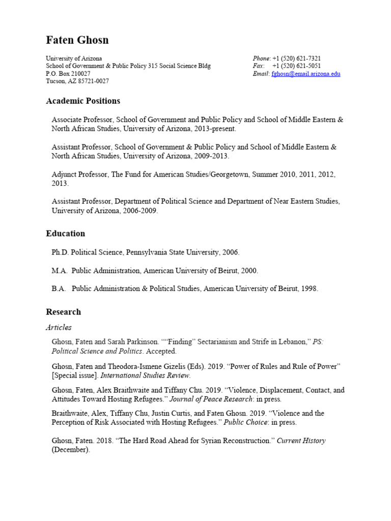 Faten Ghosn CV | PDF | Middle East