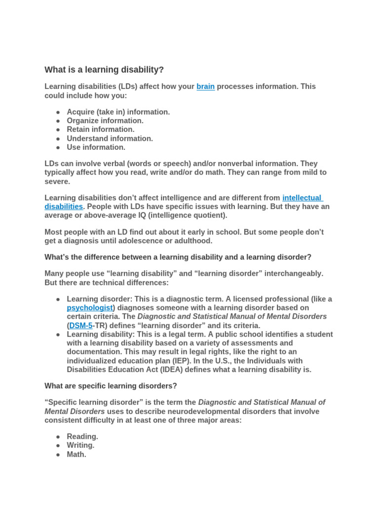 What Is A Learning Disability | PDF | Learning Disability | Mental Disorder