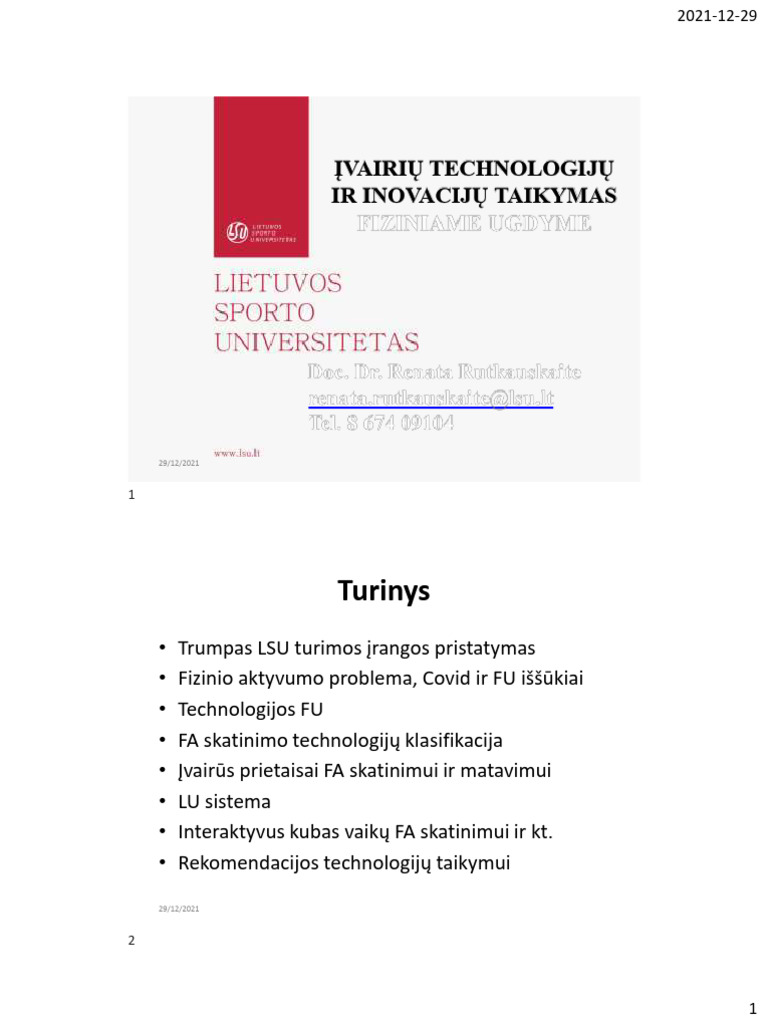 Technologiju Ir Inovaciju Taikymas Fiziniame Ugdyme 2021 12 09 | PDF